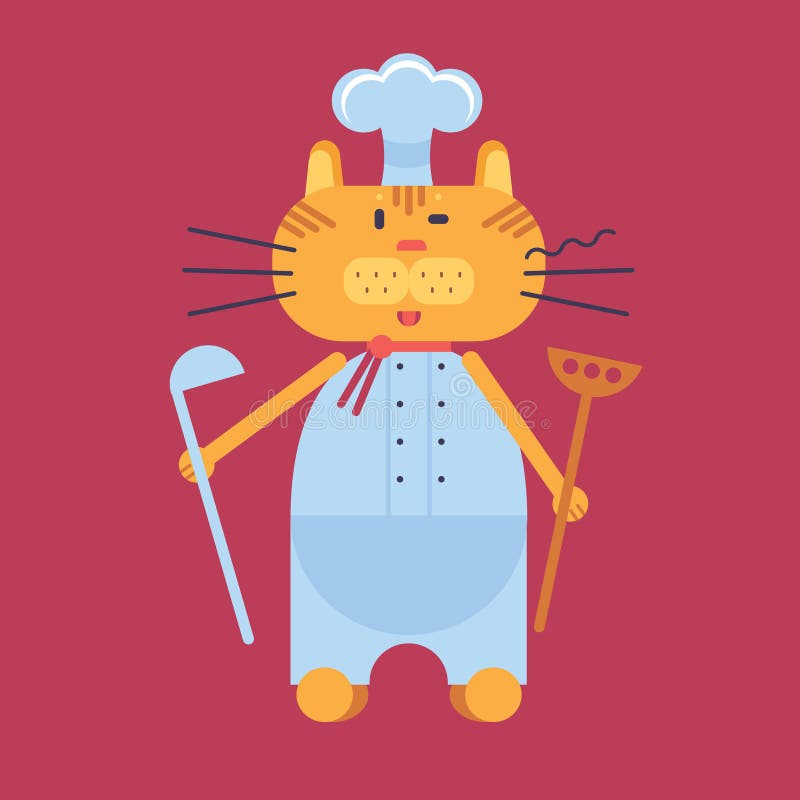 Chef Cat in Flat Cartoon Style Stock Vector - Illustration of food ...