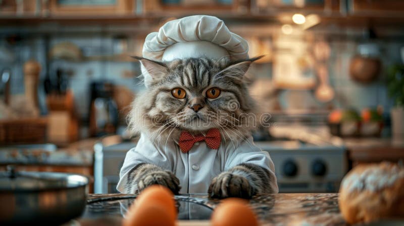 Chef Cat in the Kitchen - Generative Ai Stock Illustration ...