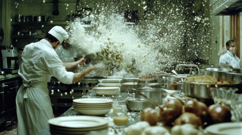 Chef Caught in Food Explosion Stock Photo - Image of preparation ...
