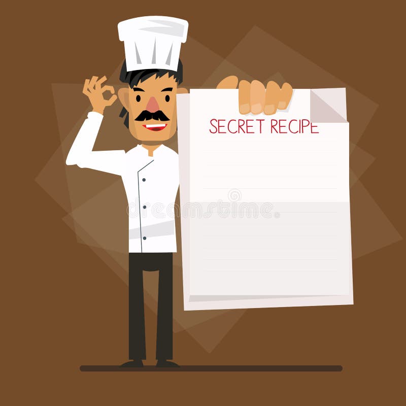 Chef Character Showing Paper. Recipe Concept - Stock Illustration ...