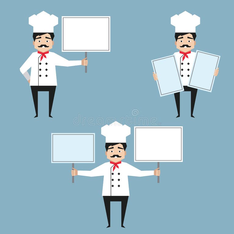Chef Characters Holding White Banners Stock Vector - Illustration of ...