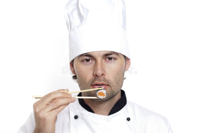 Chef in Chef S Hat with Sushi Stock Image - Image of dish, clothes ...