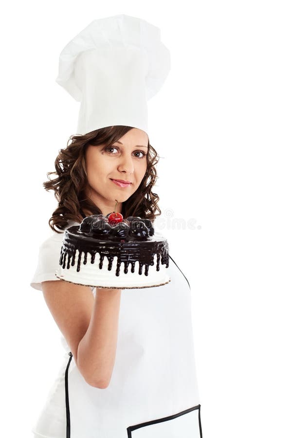 Chef with chocolate cake stock photo. Image of young - 61089492