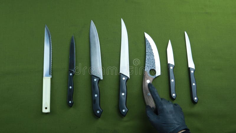 The Chef Chooses a Knife. the Chef Demonstrates a Sharp Chopping ...