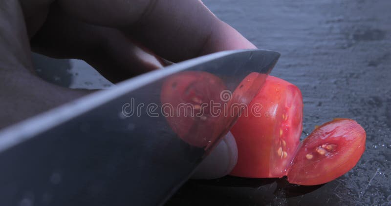Chef Chopped Tomato on a Black Table Stock Video - Video of juicy ...