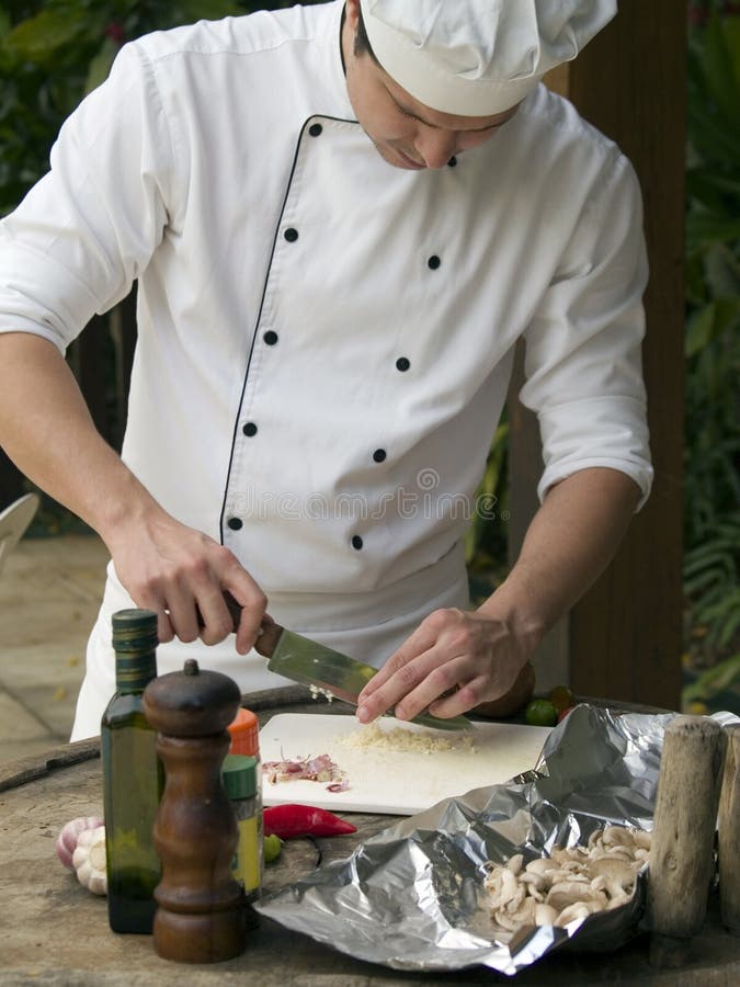Chef chopping garlic stock photo. Image of food, young - 4405402