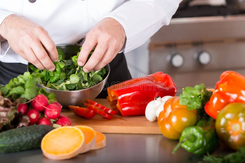 Chef chopping vegetables stock image. Image of cooking - 66257869