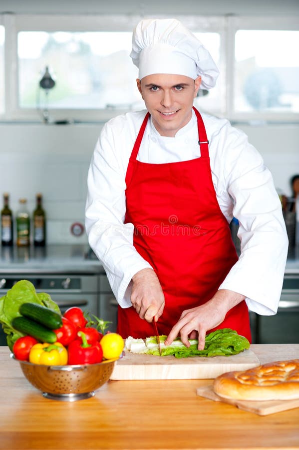 Chef Chopping Vegetables in Kitchen Stock Image - Image of romanian ...