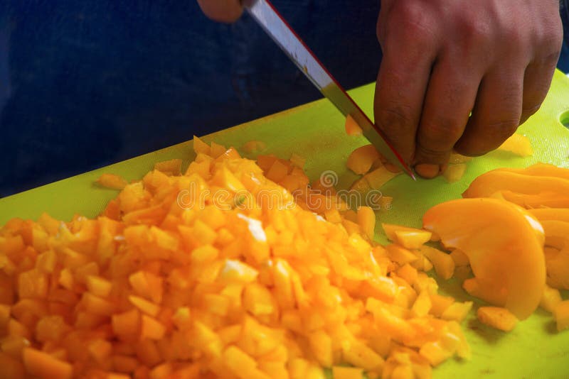 Chef Chopping Yellow Capsicum, Pune Stock Photo - Image of vegetable ...