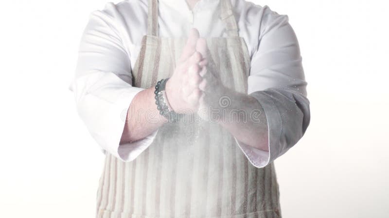 Chef Claps His Hands with Flour. Filmed on a High-speed Camera at 1000 ...
