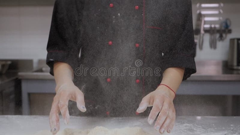 Chef Clapping His Hands with Flour, Flour Flying in Different ...