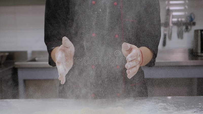 Chef Clapping His Hands with Flour, Flour Flying in Different ...