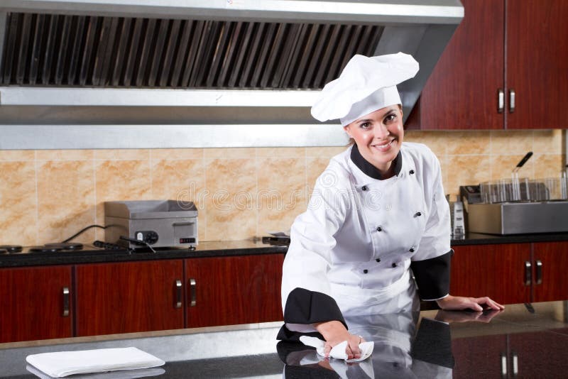 Female chef cleaning stock image. Image of female, person - 14985235
