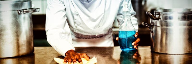 Chef Cleaning Kitchen Counter Stock Photo - Image of front, washing ...