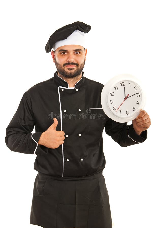 Chef with Clock Giving Thumb Up Stock Photo - Image of adult, clock ...