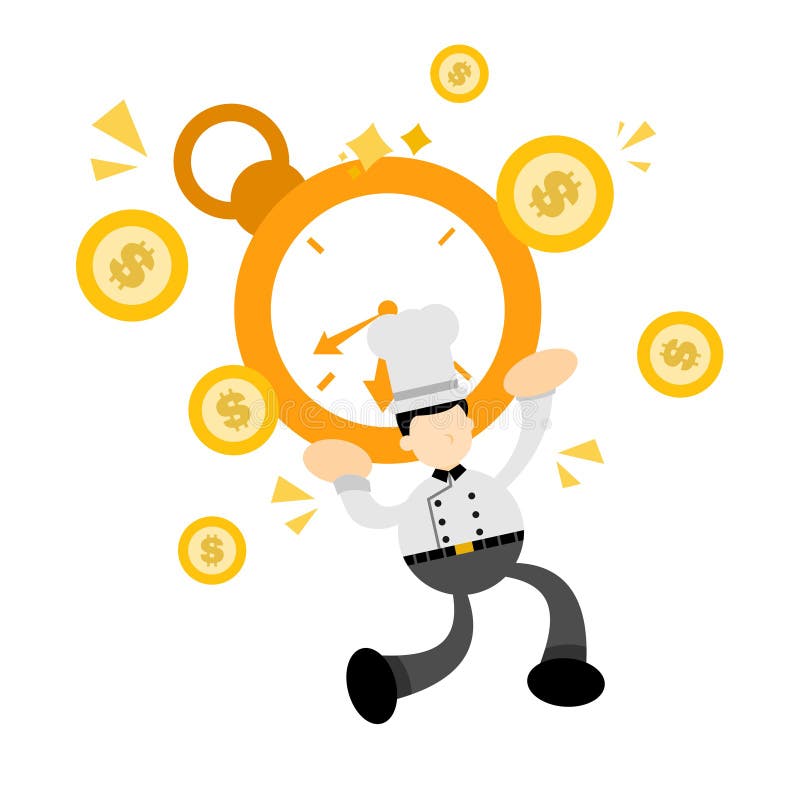Chef Man Pick Time Clock Money Cartoon Doodle Flat Design Vector ...