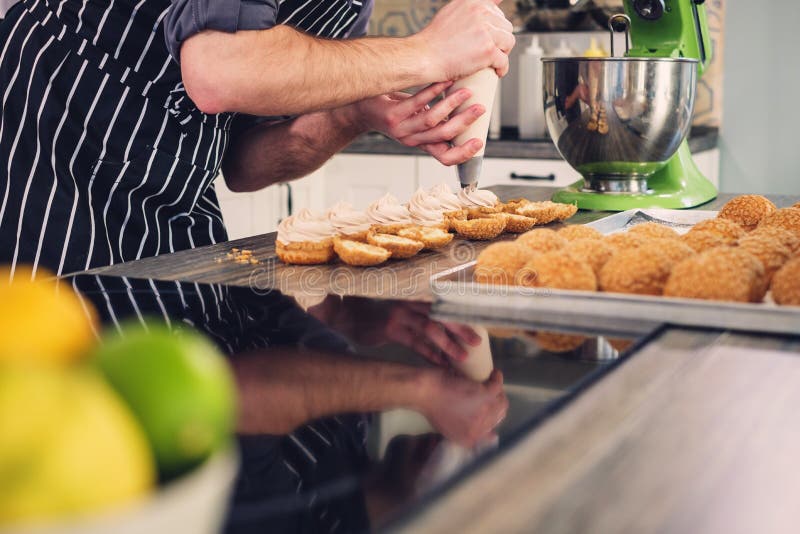 Chef Cook Baking Sweets on a Modern Kitchen Stock Image - Image of chef ...