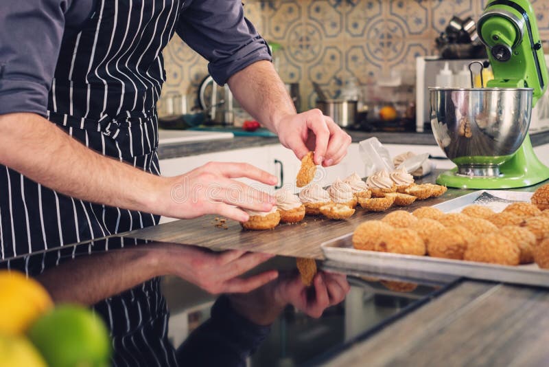 Chef Cook Baking Sweets on a Modern Kitchen Stock Photo - Image of home ...