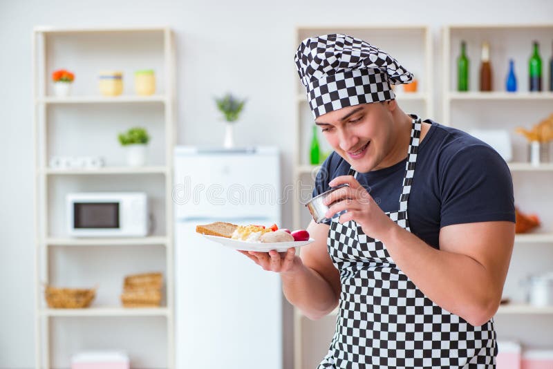 The Chef Cook Cooking a Meal Breakfast Dinner in the Kitchen Stock ...