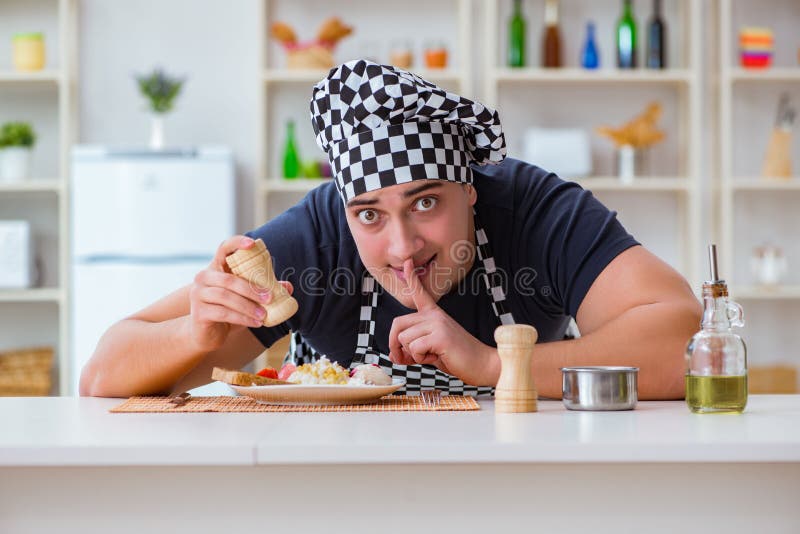 The Chef Cook Cooking a Meal Breakfast Dinner in the Kitchen Stock ...