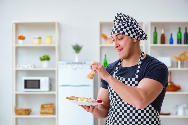 The Chef Cook Cooking a Meal Breakfast Dinner in the Kitchen Stock ...