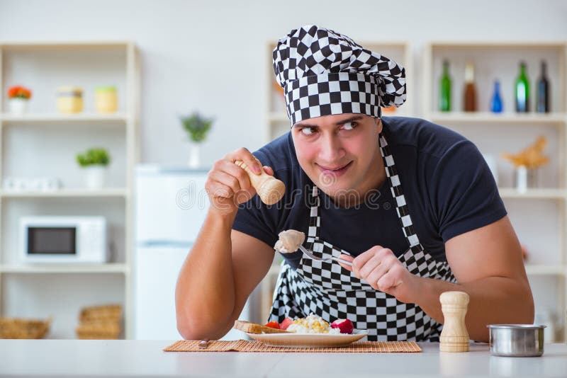 The Chef Cook Cooking a Meal Breakfast Dinner in the Kitchen Stock ...