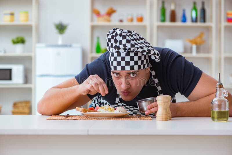 The Chef Cook Cooking a Meal Breakfast Dinner in the Kitchen Stock ...