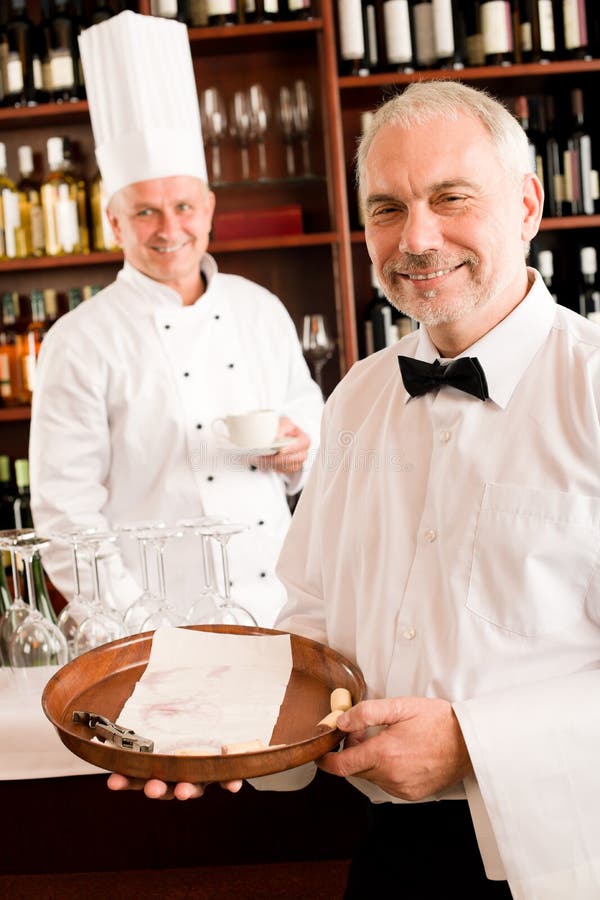 Chef Cook and Waiter Restaurant Wine Bar Stock Photo - Image of indoors ...