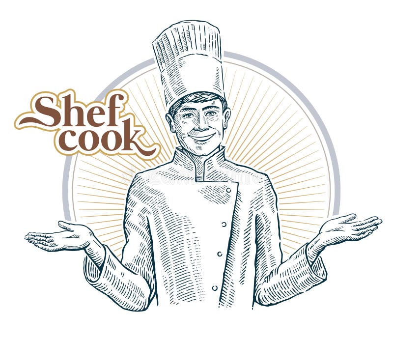 Chef Cook Portrait in a Frame, Drawn in the Engraving Style. Stock ...