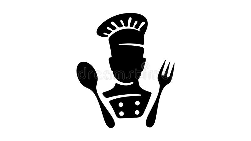 Chef in Cook Hat and Baker, Cook, Fork, Spoon and Leaves, Graphic ...