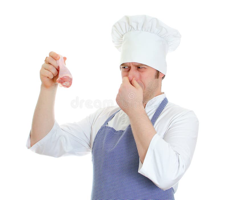 Chef Cook Holding Rotten Chicken Leg. Stock Image - Image of white ...