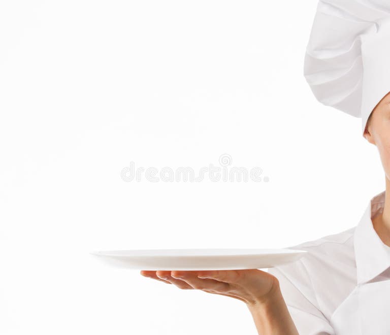 Chef Cook Holding White Plate Stock Photo - Image of closeup, human ...