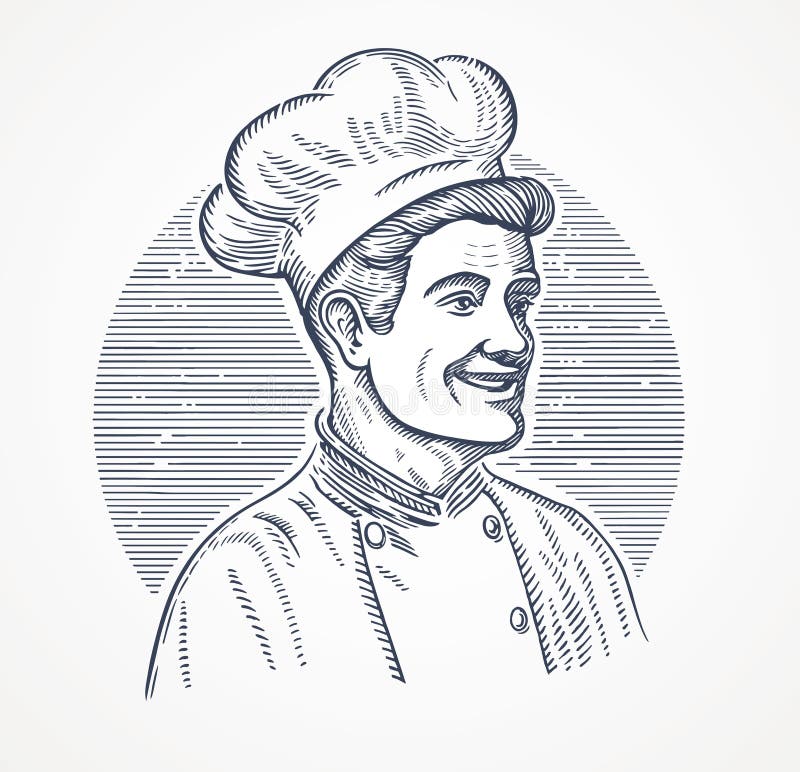 Chef Cook, Illustration Drawn in the Graphic Style of an Engraving ...