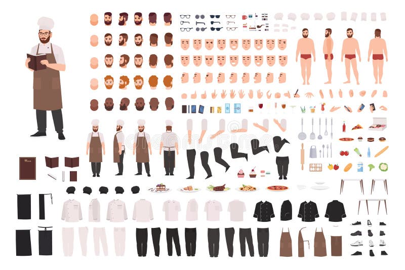 Chef, Cook or Kitchen Worker Constructor Set or Creation Kit. Bundle of ...