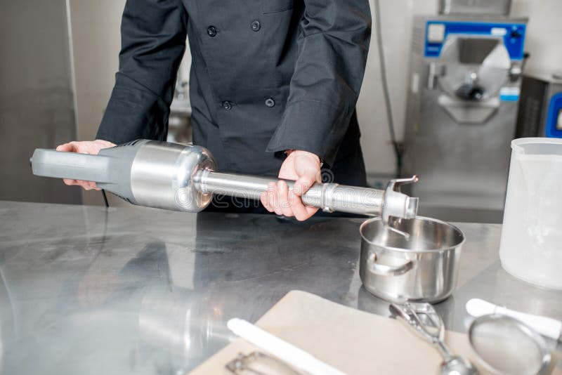 Chef cook making ice cream stock image. Image of blender - 112770997