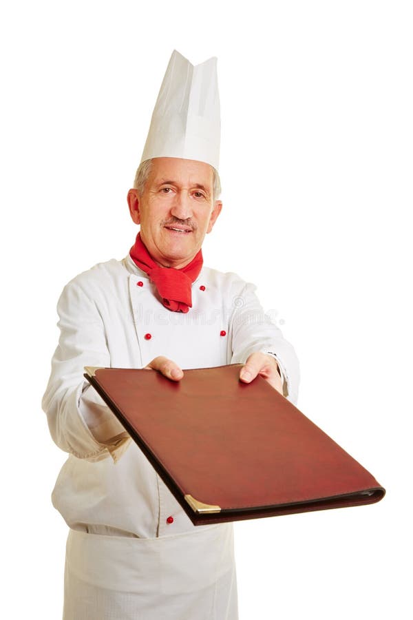 Chef Cook Offering Menu Card Stock Photo - Image of recommend, offer ...