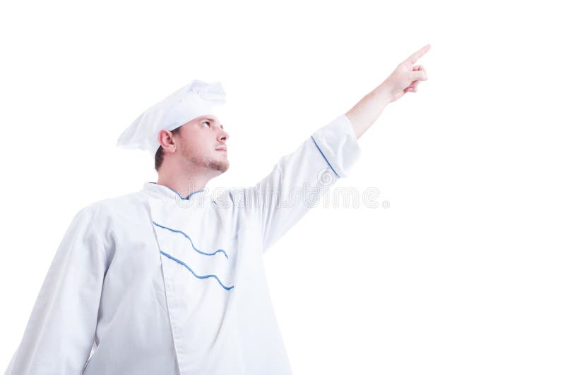 Chef or Cook Pointing Up with Index Finger Stock Photo - Image of ...
