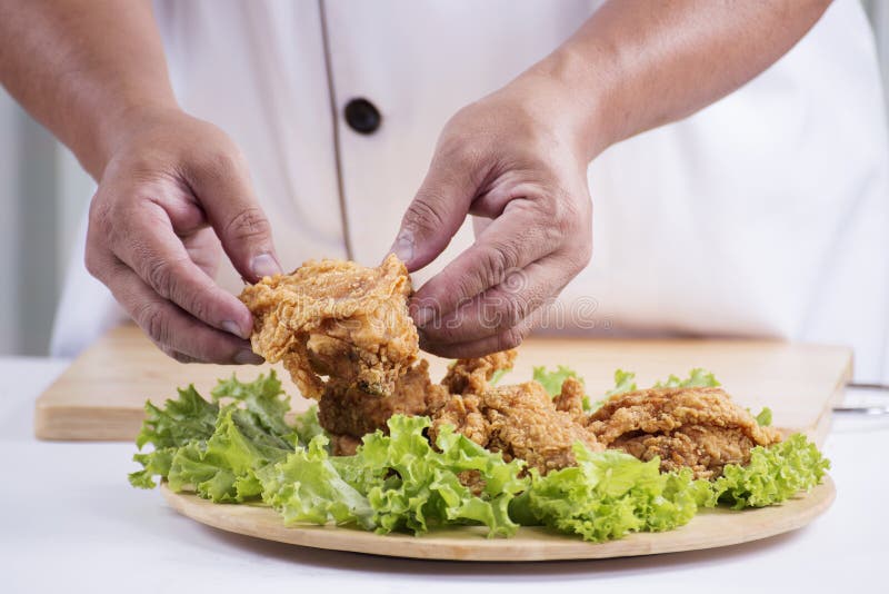 Chef Cook Preparing Fried Chicken Stock Image - Image of chef, fried ...