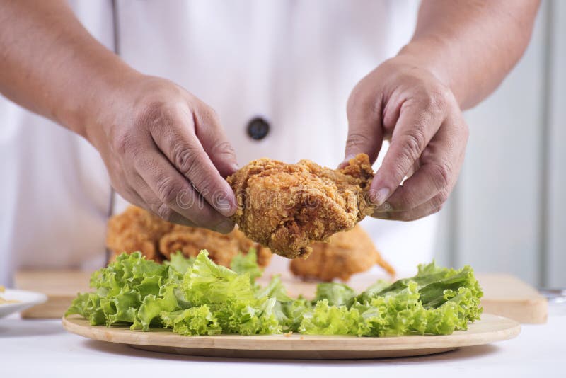 Chef Cook Preparing Fried Chicken Stock Photo - Image of bird, wings ...