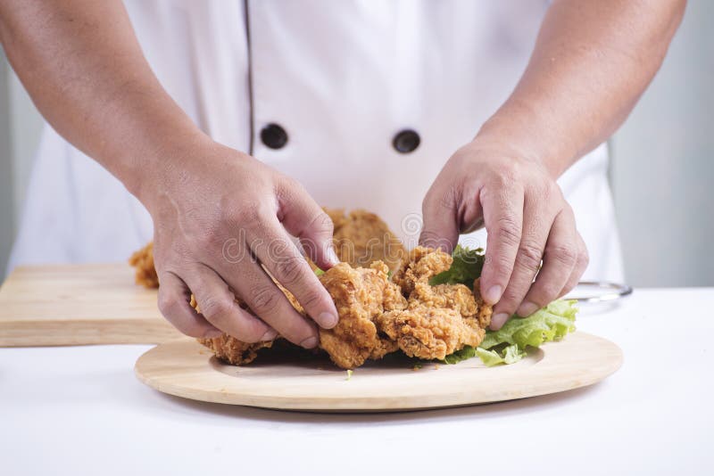 Chef Cook Preparing Fried Chicken Stock Image - Image of hand, bird ...