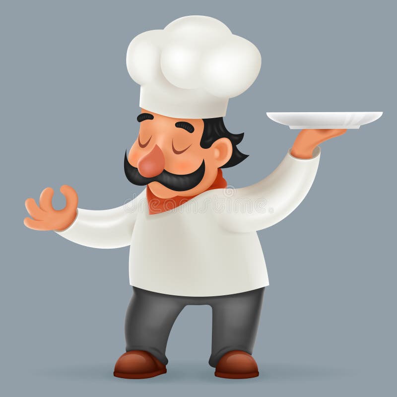 Chef Cook Serving Food Realistic Cartoon Character Design Vector ...