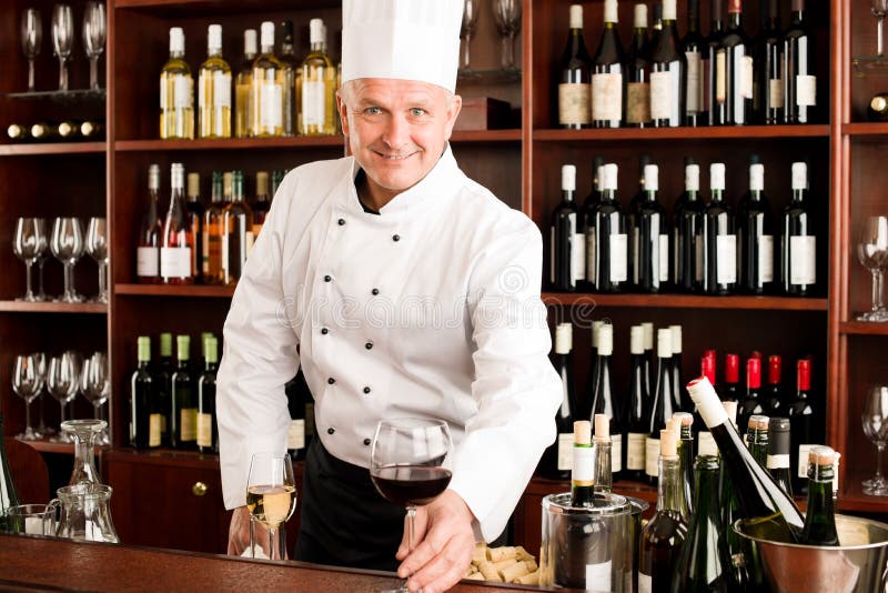 Chef Cook and Waiter Restaurant Wine Bar Stock Photo - Image of indoors ...