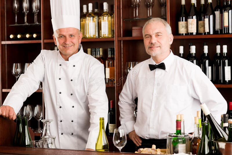 Chef Cook and Waiter Restaurant Wine Bar Stock Photo - Image of indoors ...