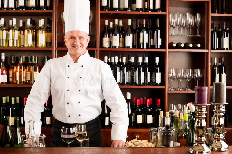Chef Cook Wine Bar Standing Confident Restaurant Stock Photo - Image of ...
