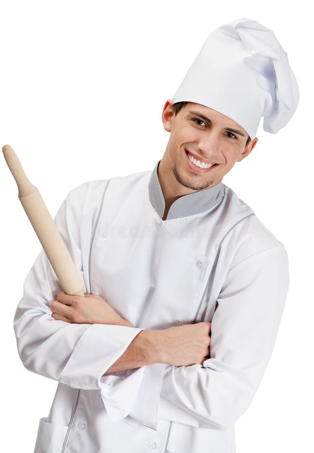 Chef Cook with Wooden Rolling Pin Stock Image - Image of chef ...