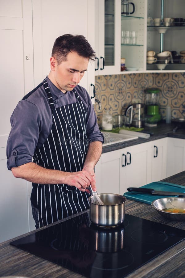 Chef Cook Working on a Modern Kitchen at Home Stock Image - Image of ...
