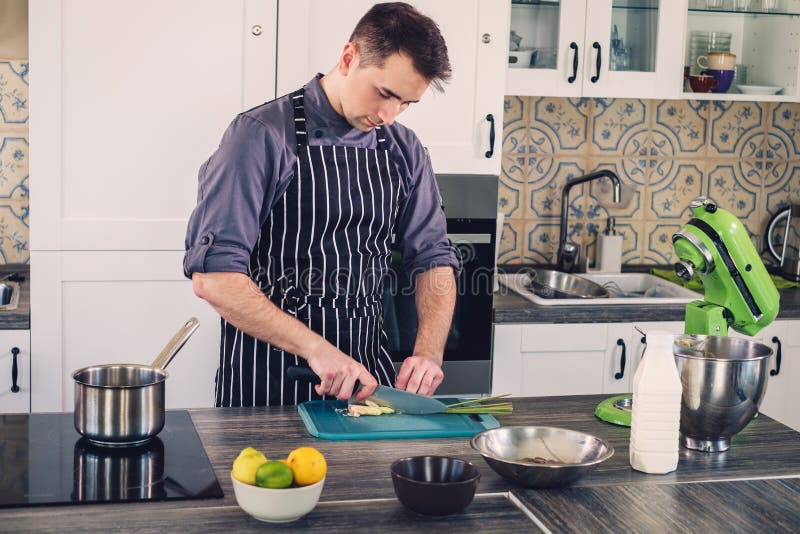 Chef Cook Working on a Modern Kitchen at Home Stock Image - Image of ...