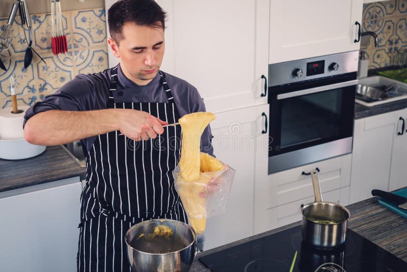 Chef Cook Working on a Modern Kitchen at Home Stock Image - Image of ...