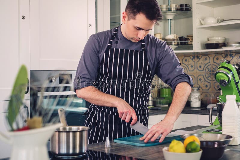 Chef Cook Working on a Modern Kitchen at Home Stock Image - Image of ...