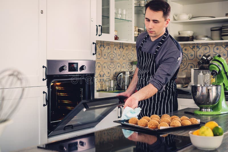 Chef Cook Working on a Modern Kitchen at Home Stock Image - Image of ...